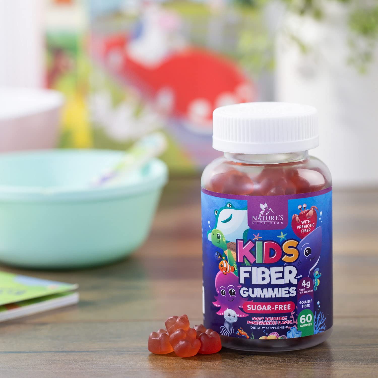 "Kids Fiber Supplement Gummies - Plant-Based Prebiotic Blend for ...